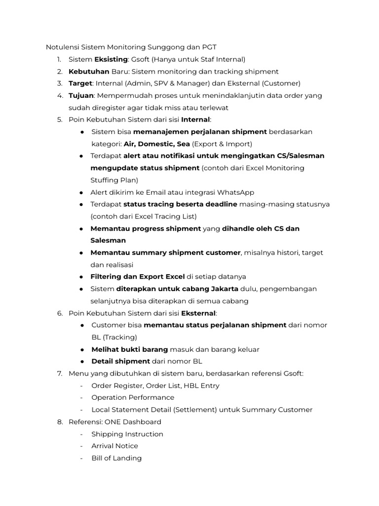 Notulensi Sistem Monitoring Sunggong X PGT | PDF