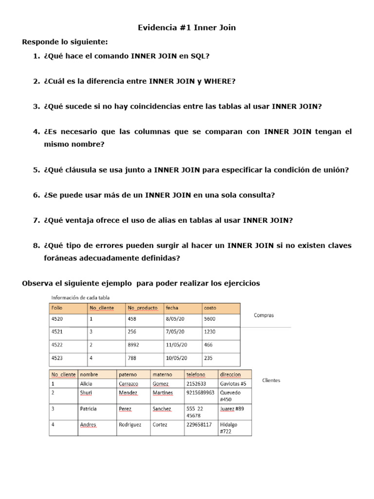 Ejercicio de SQL Basico (Consultas y Creacion de Tablas) | PDF