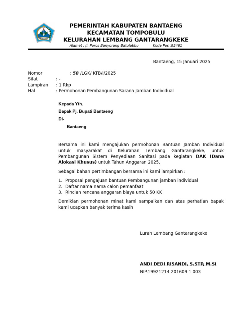 Permohonan Jamban Individual Bantaeng | PDF