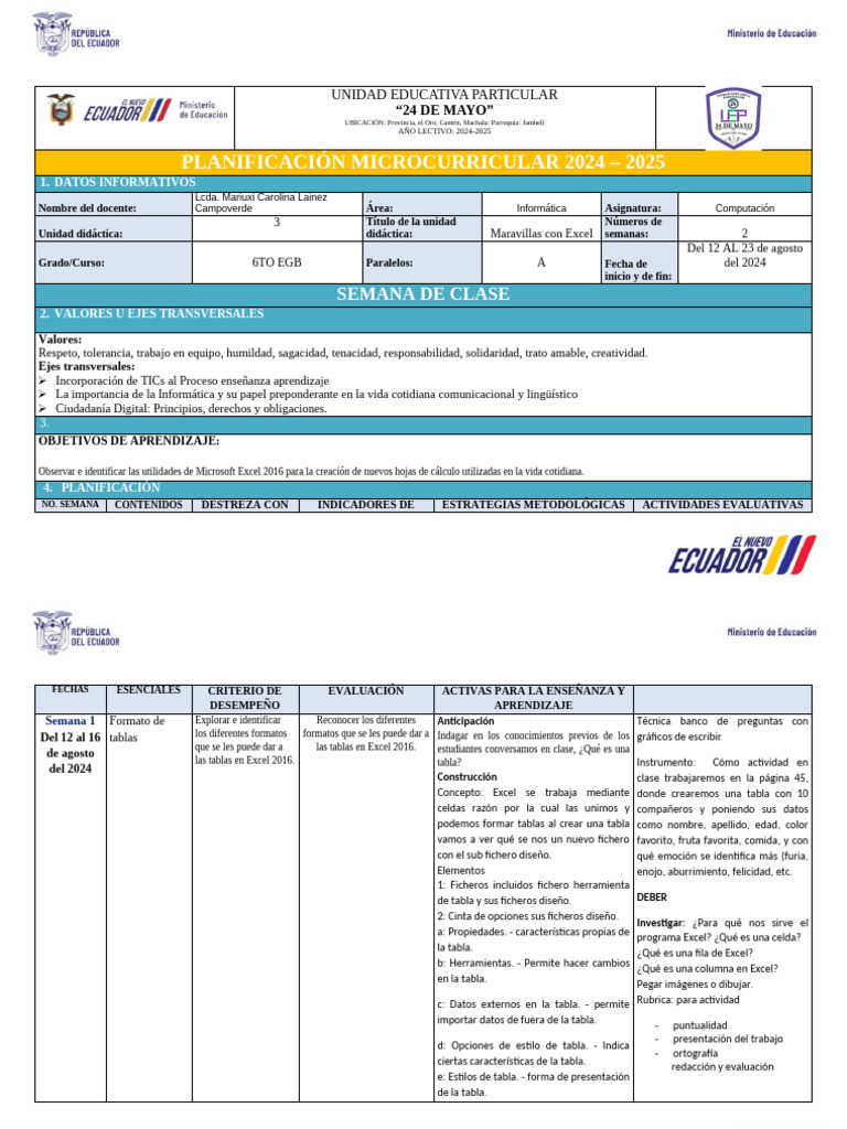 Planificacion 6to | PDF | Microsoft Excel | Enseñando