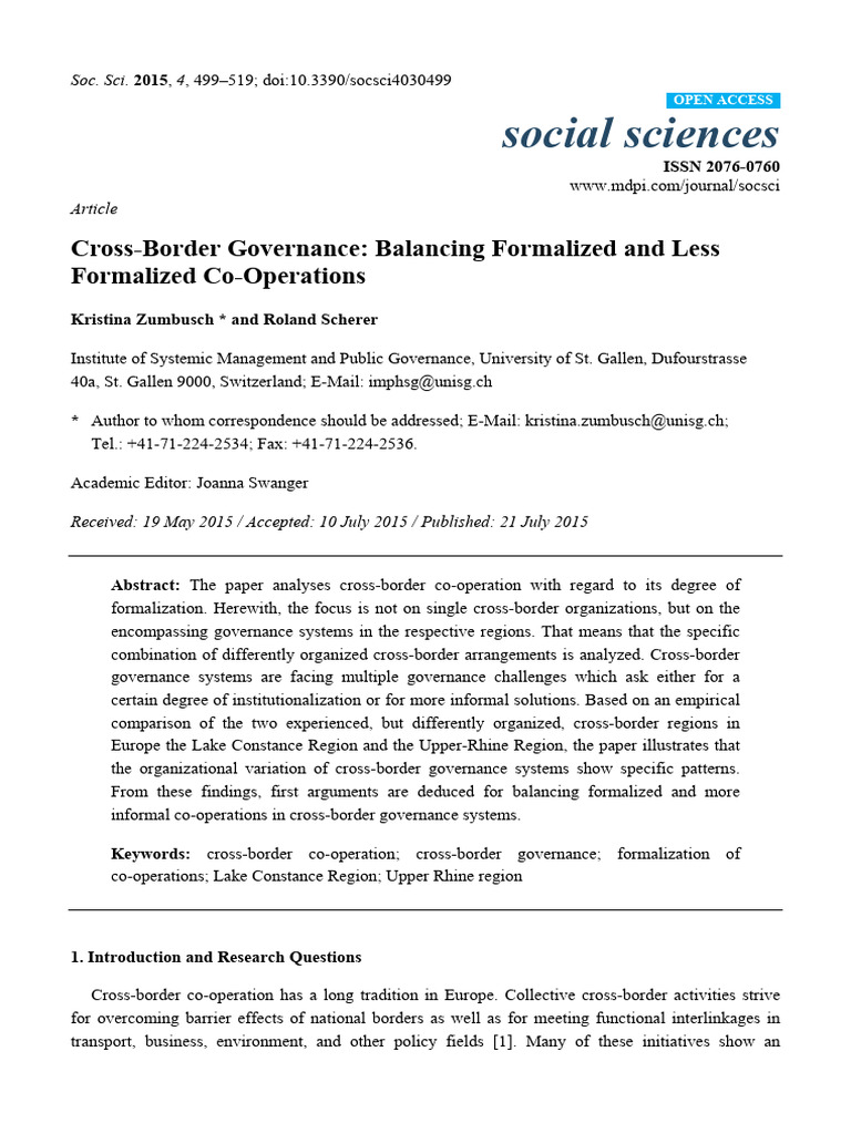 2015, Cross-Border Governance - Balancing Formalized and Less | PDF ...