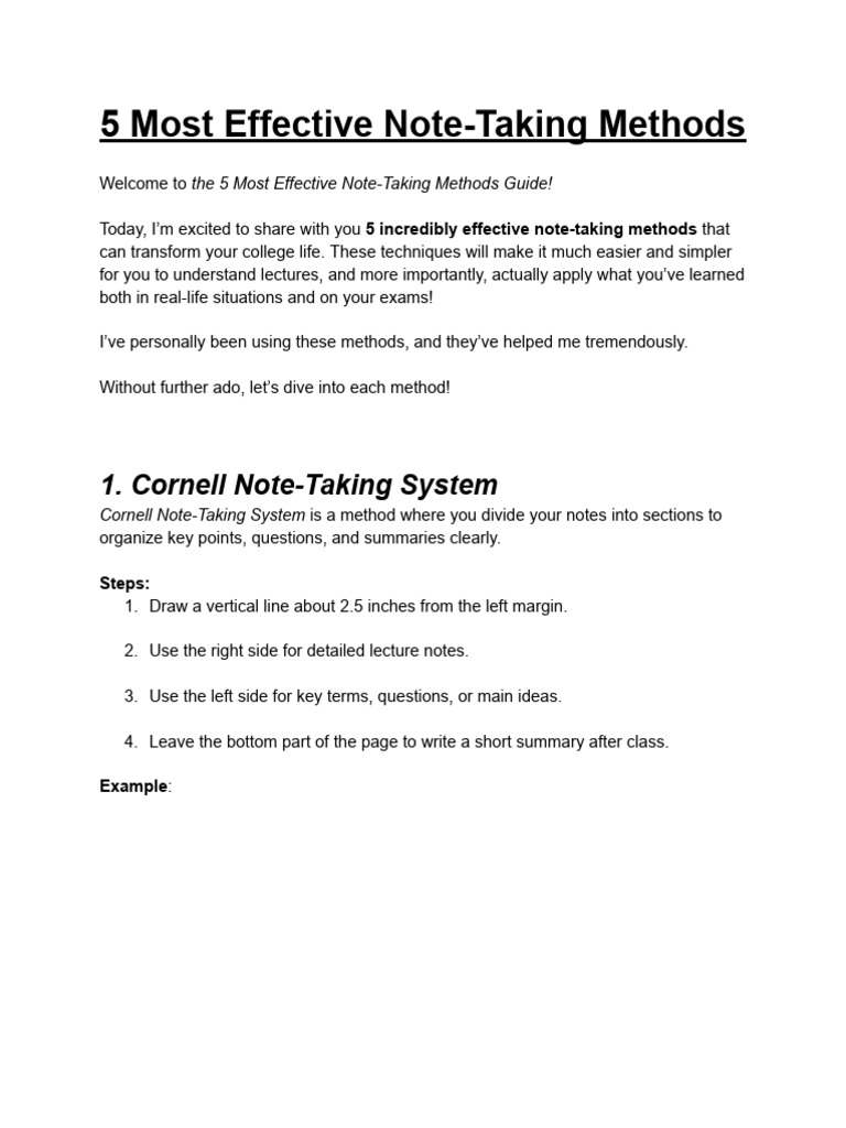 5 Most Effective Note-Taking Methods | PDF