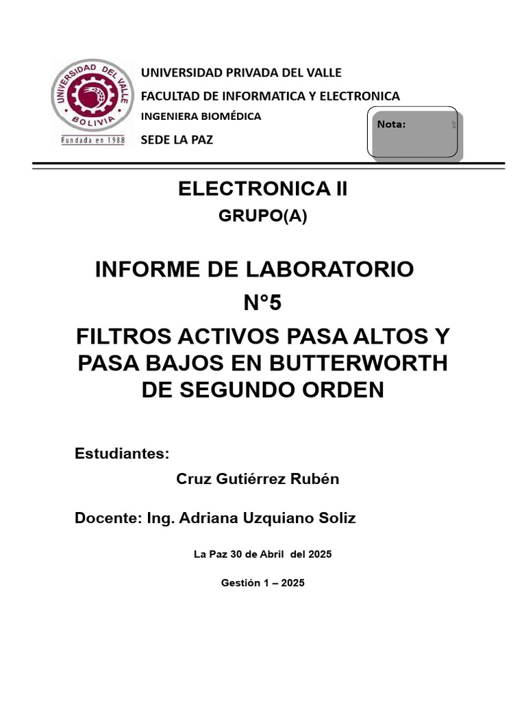 Informe de Lab 4 Elec2 | PDF | Filtro electronico | Red eléctrica