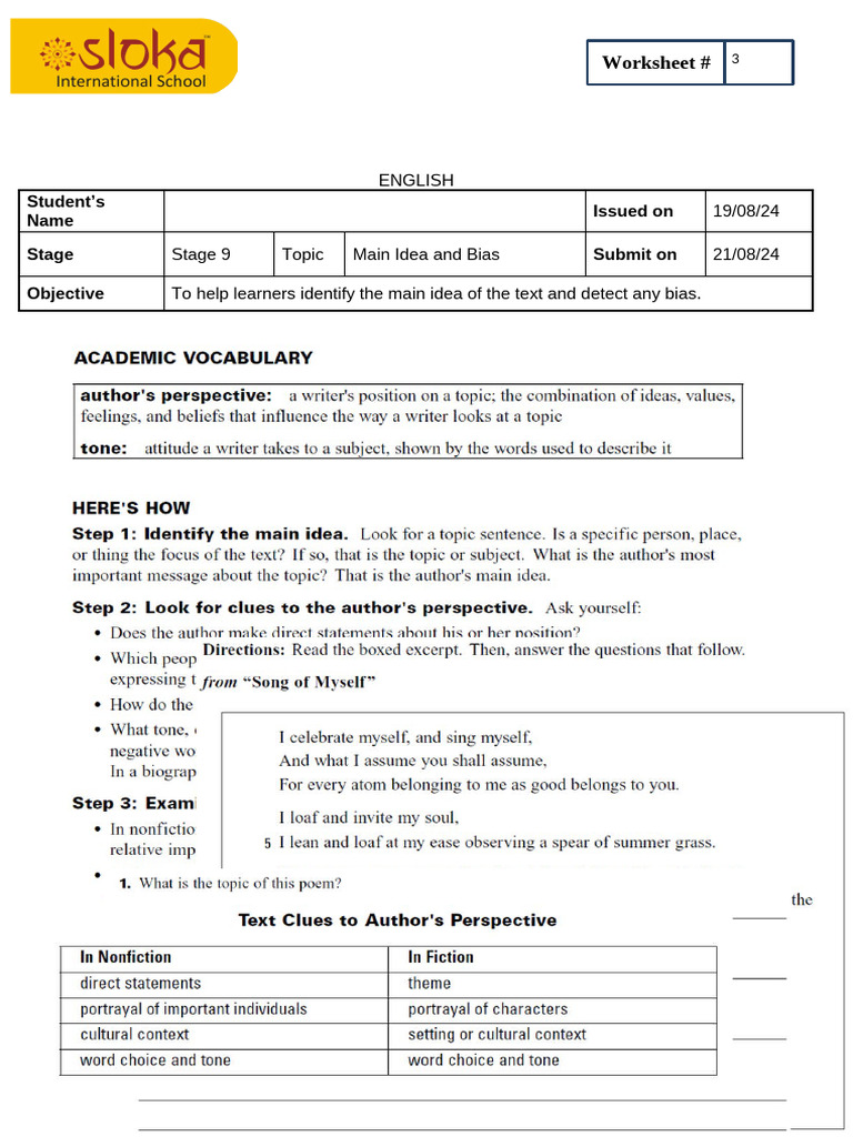 Eng WS 3 - Pov Bias | PDF