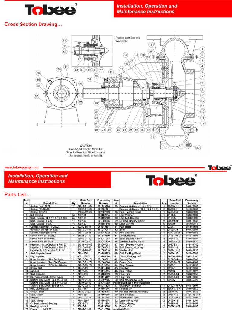 Tobee® XP Pump Parts List | PDF