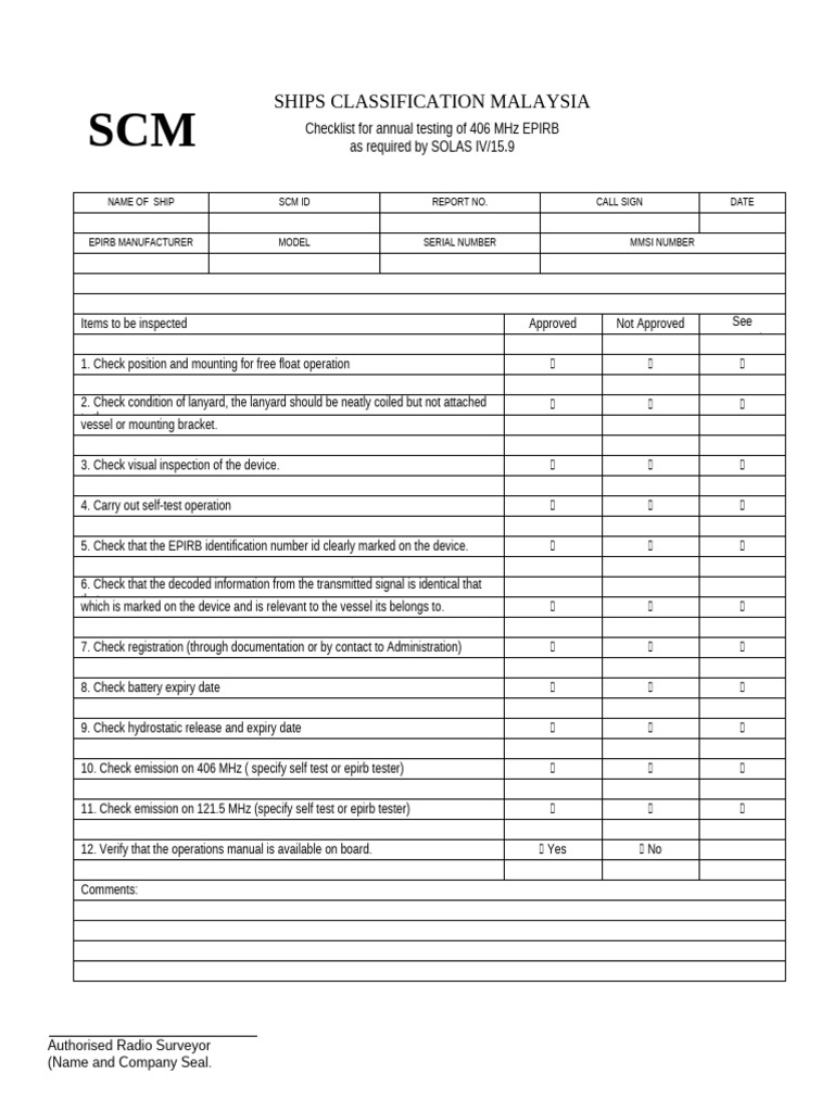 Checklist Annual Epirb Testing | PDF
