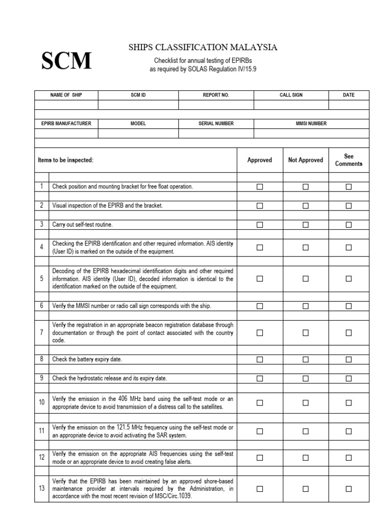 EPIRB Annual Testing Checklist | PDF | Electronics | Information And ...