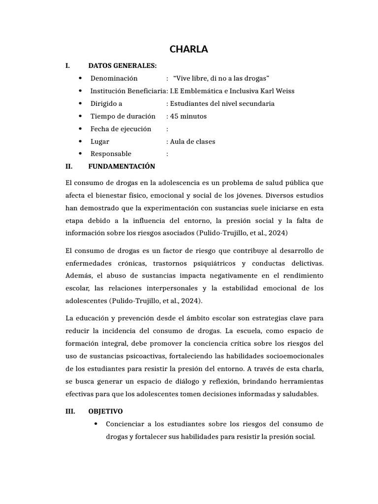 Charla - Prevencion Del Consumo de Drogas | PDF | Drogas | Adolescencia