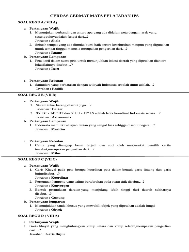 Cerdas Cermat Mata Pelajaran Ips | PDF