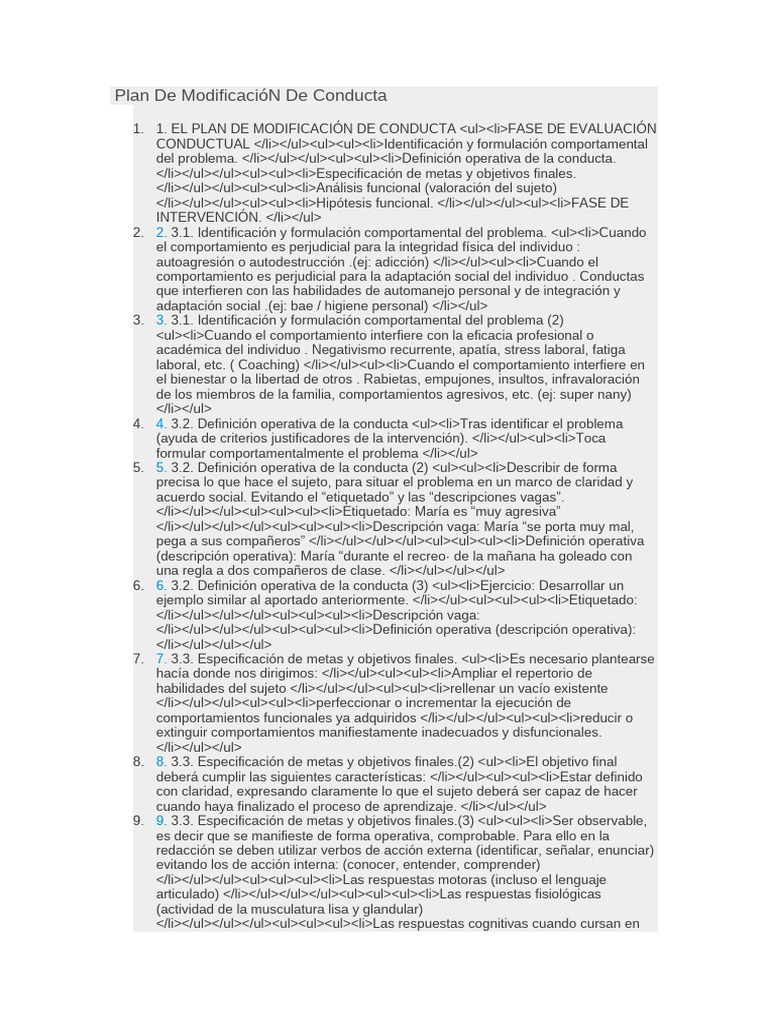 Plan de ModificacióN de Conducta | PDF | Comportamiento | Modificación ...