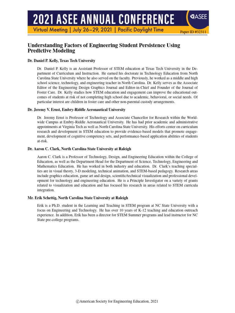 Understanding Factors of Engineering Student Persistence Using Predictive Modeling | PDF ...