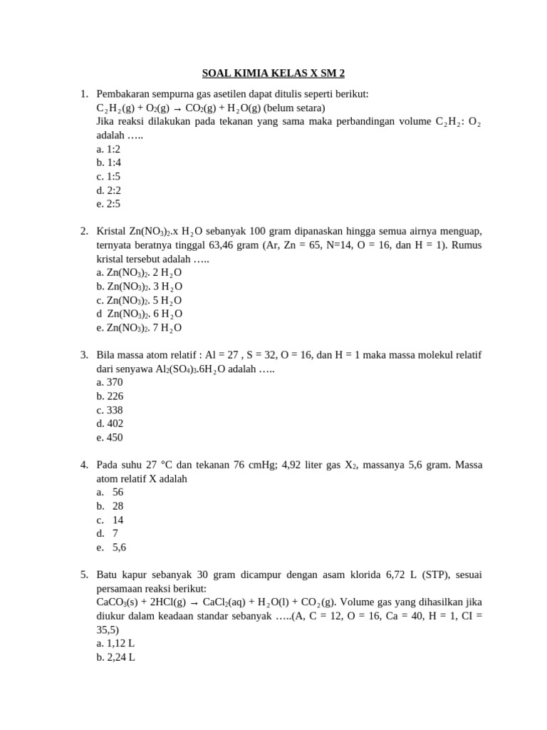Soal Kimia Kelas X SM 2 | PDF