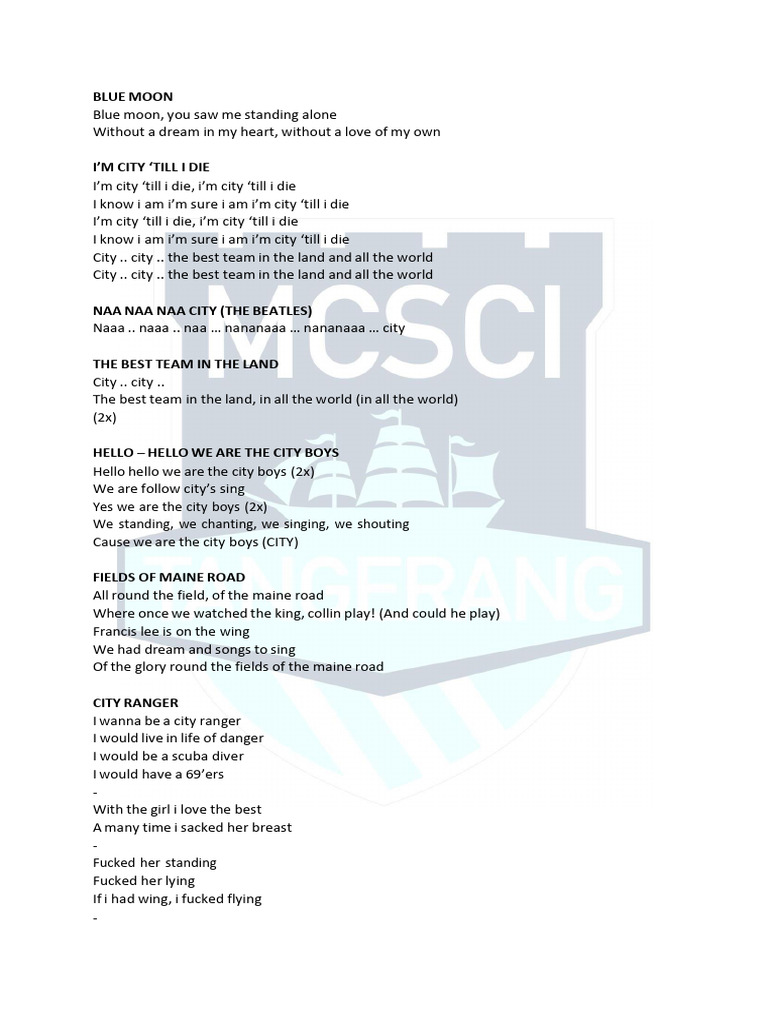 Chants MCFC | PDF