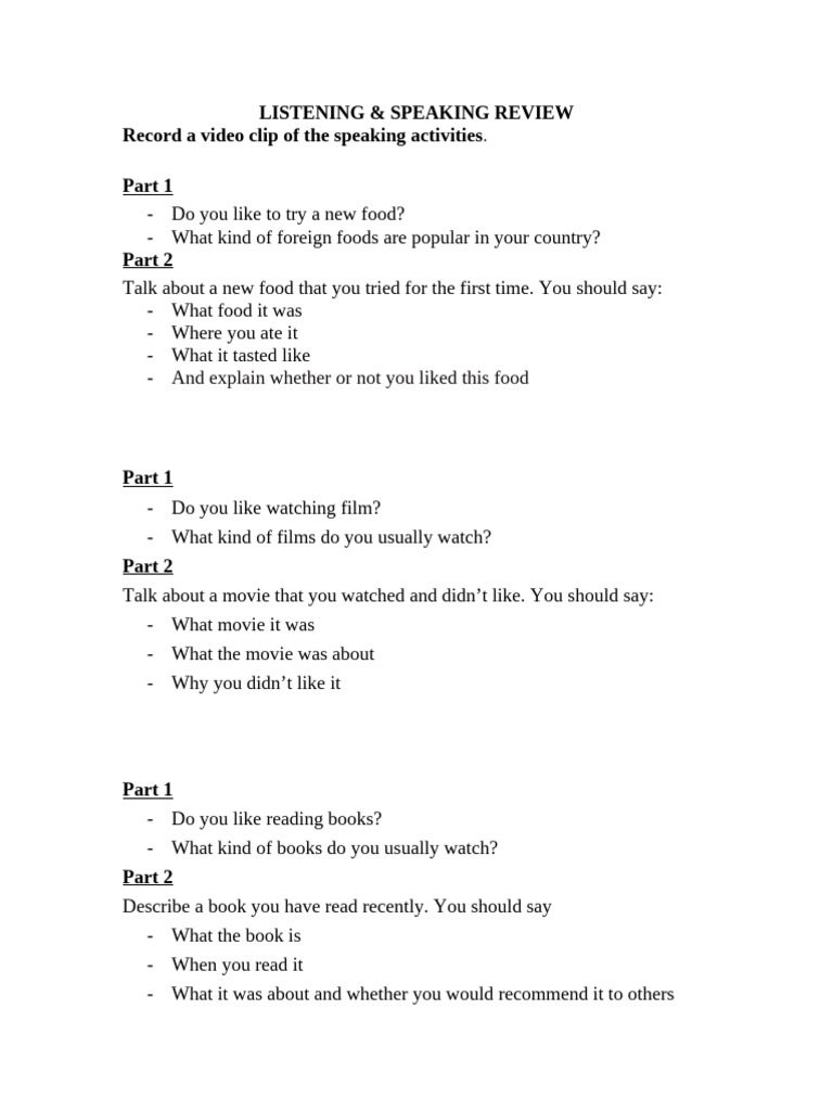 Listening Speaking Review | PDF