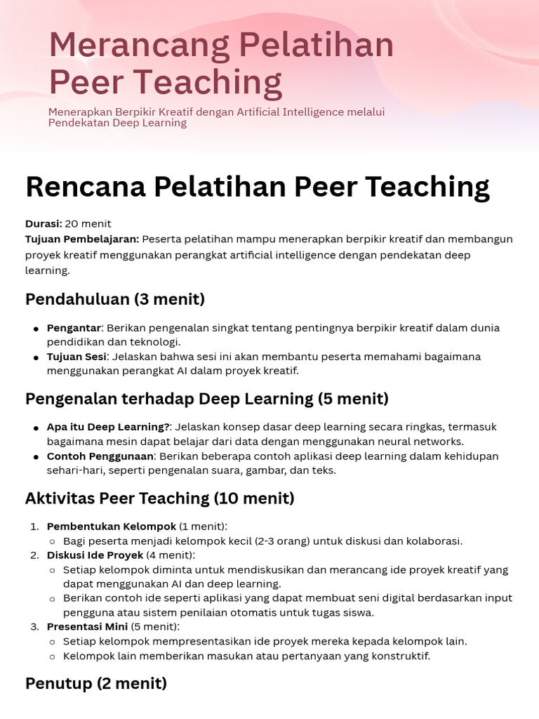 Rencana Pelatihan Peer Teaching | PDF