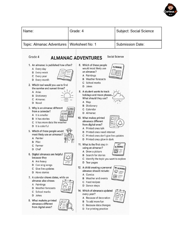 Grade - 4 - Almanac Adventures - Worksheet PDF | PDF