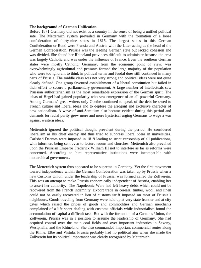 German Unification (Edited) | PDF | Otto Von Bismarck | Kingdom Of Prussia