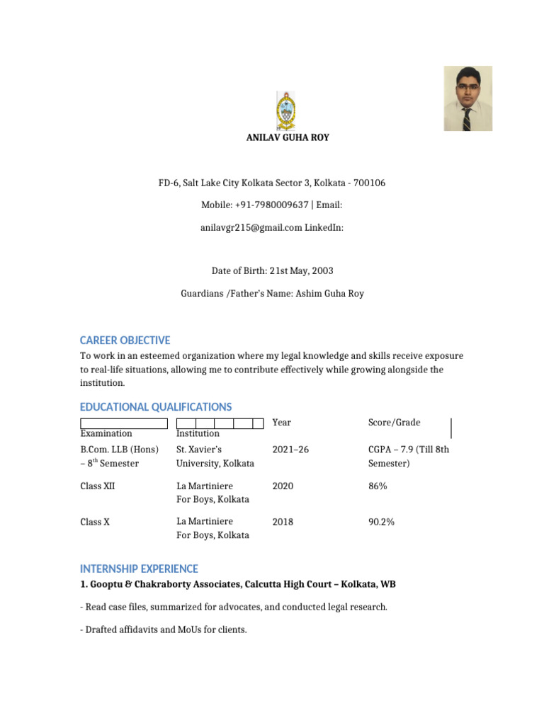 Anilav Guha Roy CV | PDF | Justice | Crime & Violence