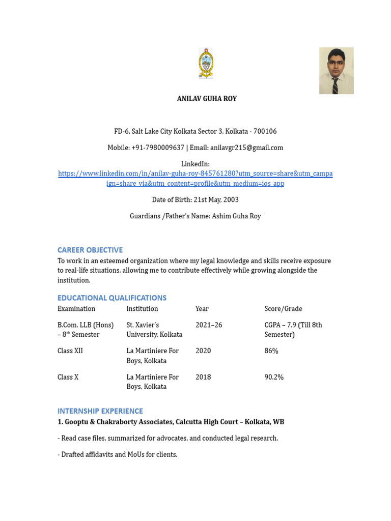 Anilav Guha Roy CV | PDF | Justice | Crime & Violence