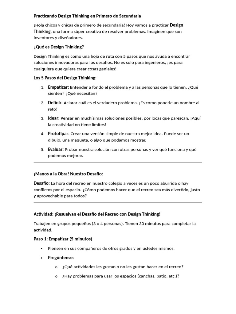 Practicando Design Thinking en Primero de Secundaria | PDF | El ...