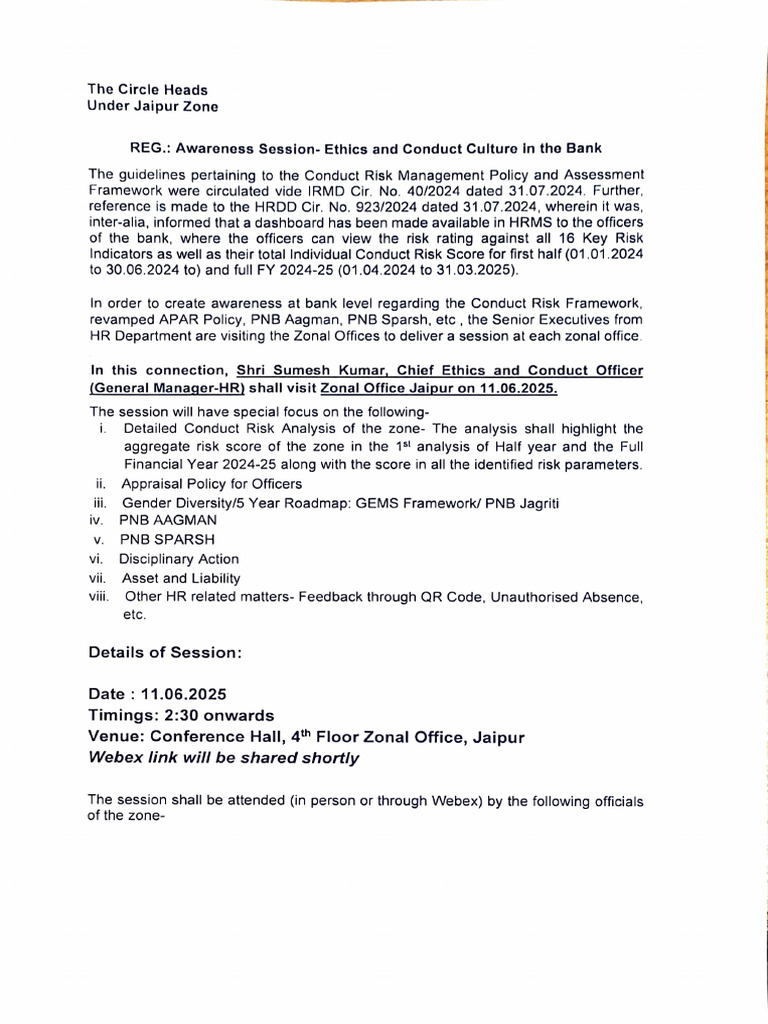 PNB Conduct Risk Awareness Session | PDF