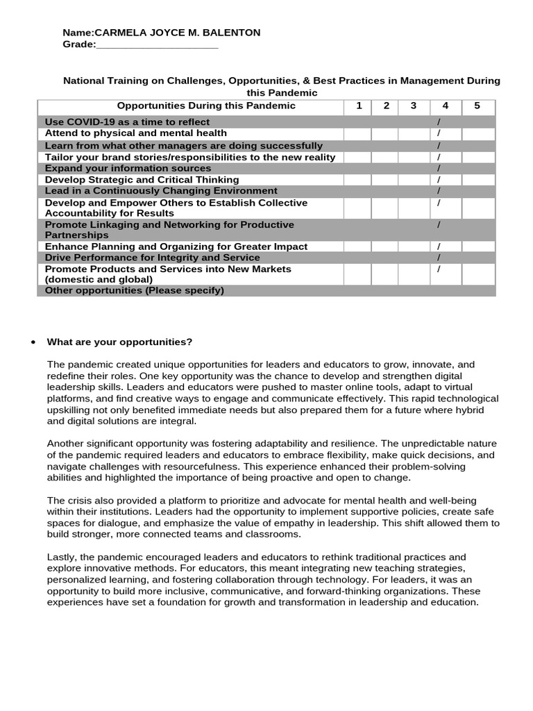 Pandemic Leadership Opportunities Guide | PDF | Leadership | Cognition