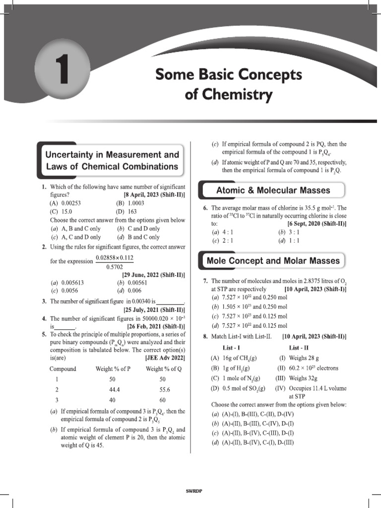 Some Basic Concept of Chemistry Pyq | PDF