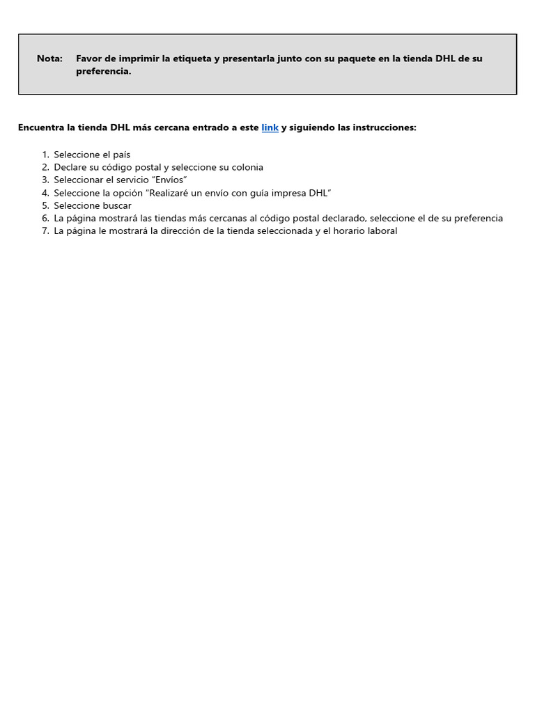 Nota: Favor de Imprimir La Etiqueta y Presentarla Junto Con Su Paquete ...