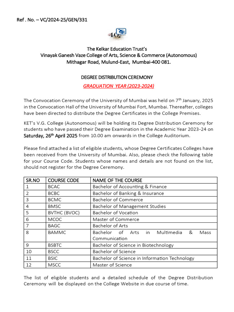 Revised Registration Notice For Convocation Ceremony Graduation Year 2023-2024 | PDF
