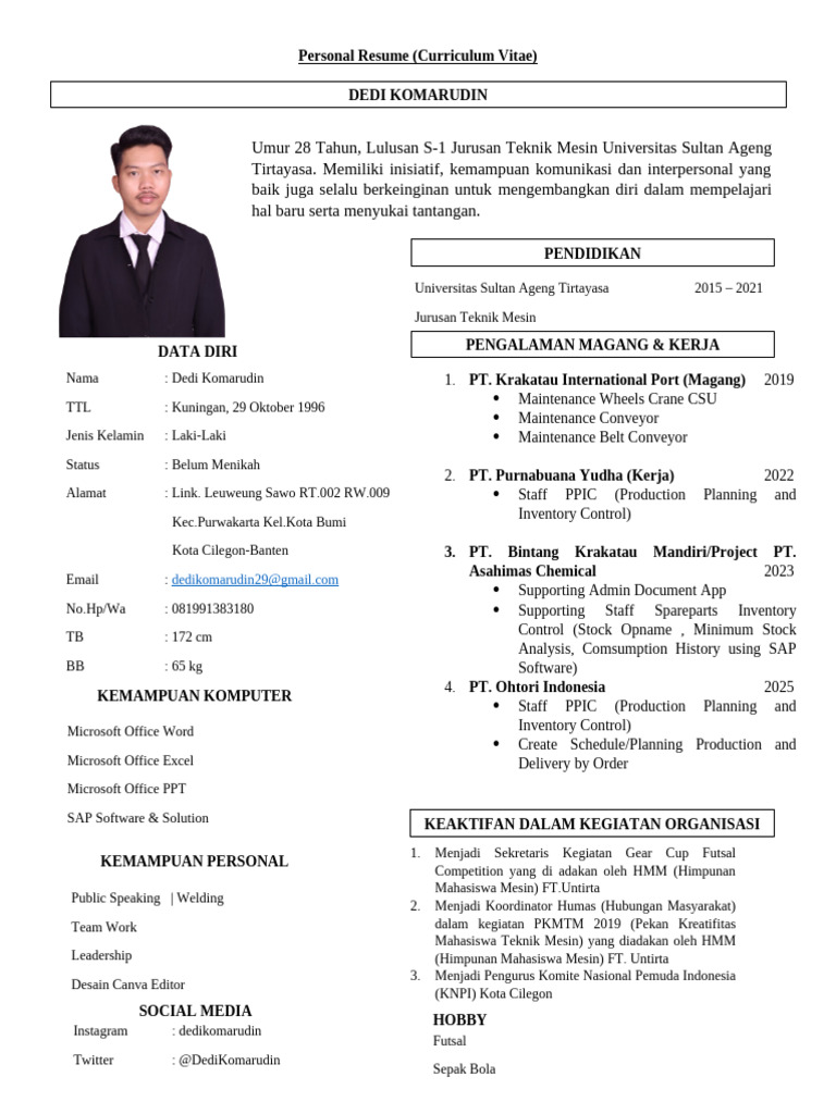 CV Dedi Komarudin New | PDF