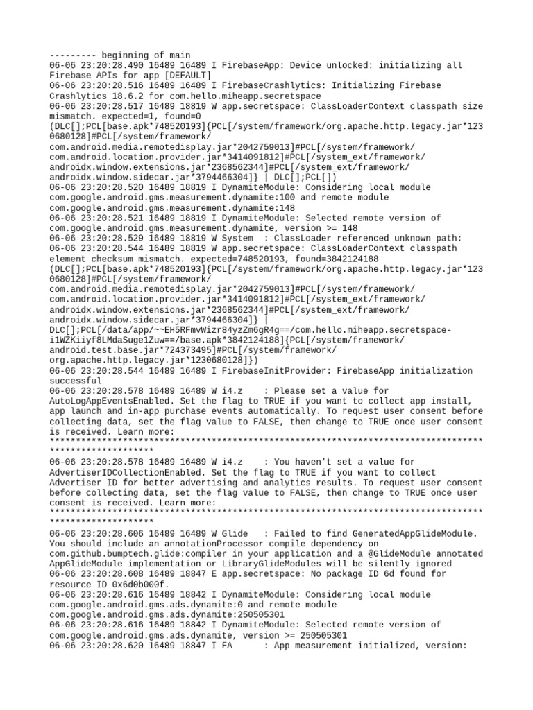 Com - Hello.miheapp - Secretspace Logcat | PDF | System Software | Computing Platforms