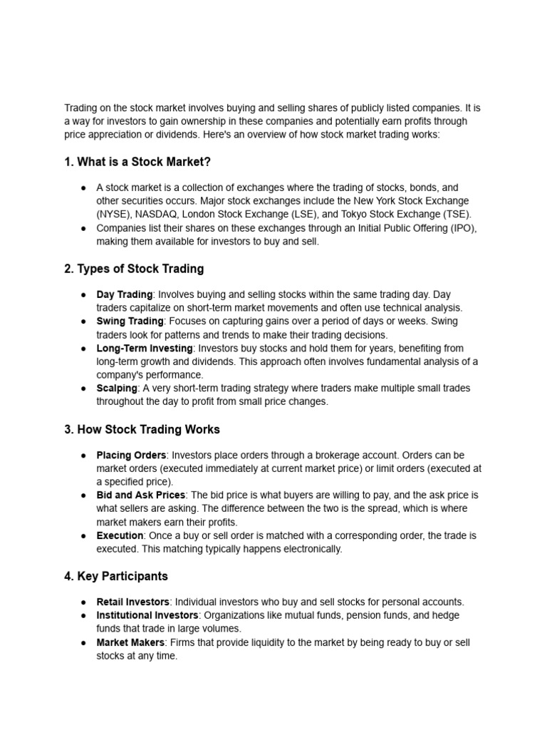 Stock Market Trading Explained | PDF | Stocks | Stock Market