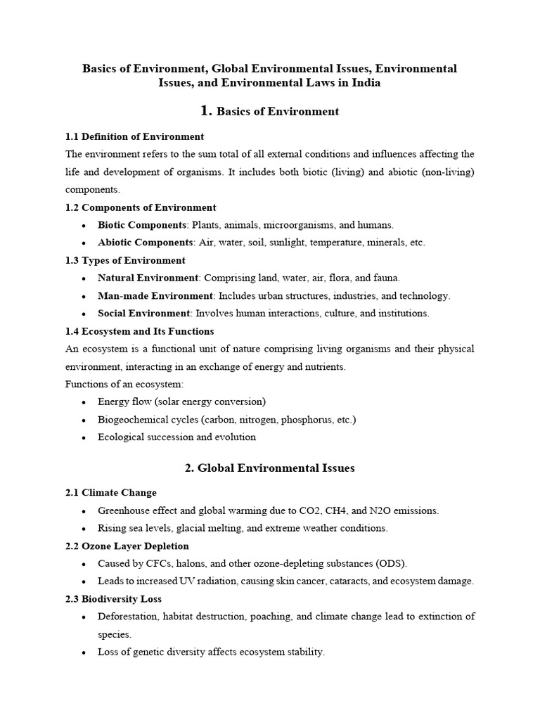Basics of Environment - Environmental Laws in India | PDF | Natural ...