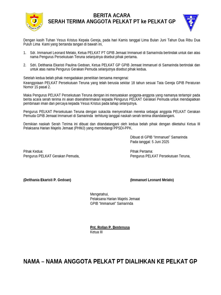 Berita Acara Serah Terima Peralihan PT Ke GP | PDF