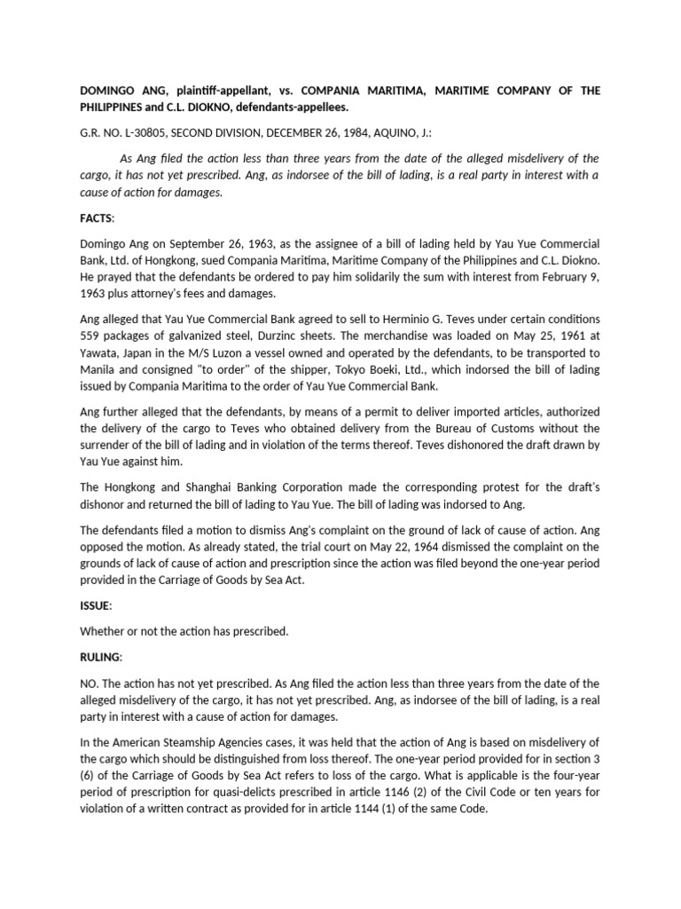 Ang Vs Compania Maritima | PDF | Cause Of Action | Complaint