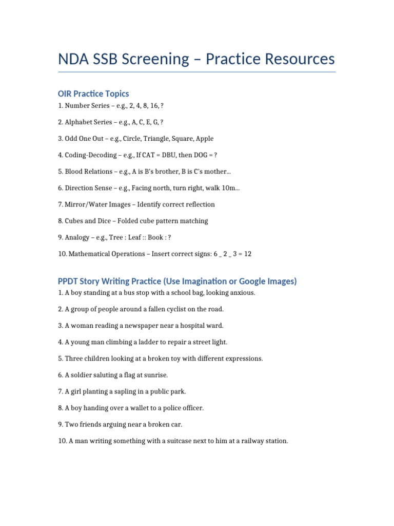 NDA SSB OIR & PPDT Practice Guide | PDF
