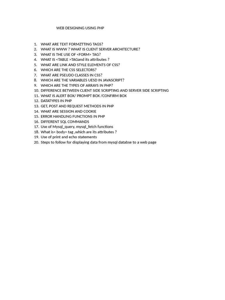 Web Designing Using PHP Viva | PDF