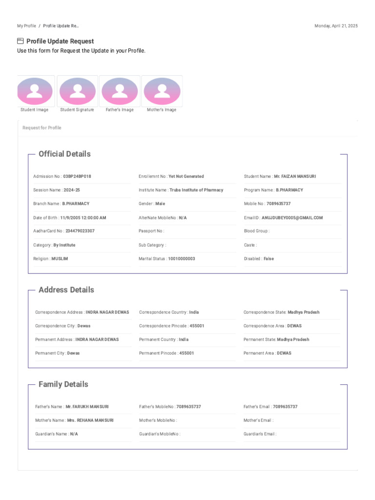 Student Profile Update Request | PDF