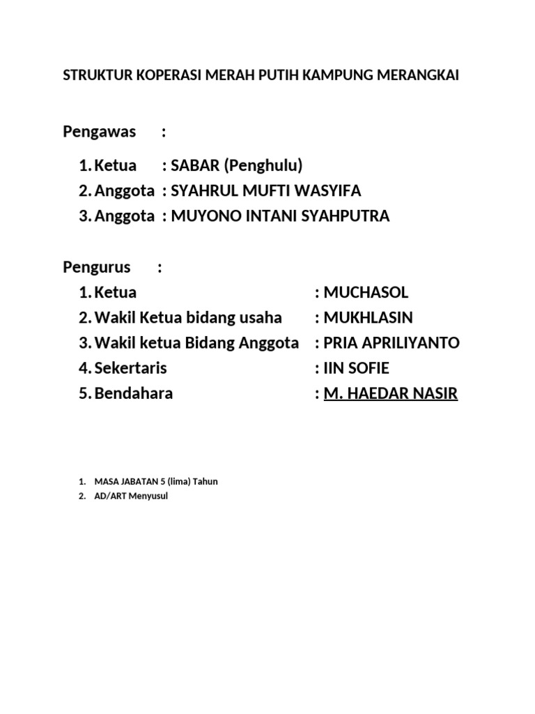 Struktur Organisasi Koperasi Merah Putih | PDF