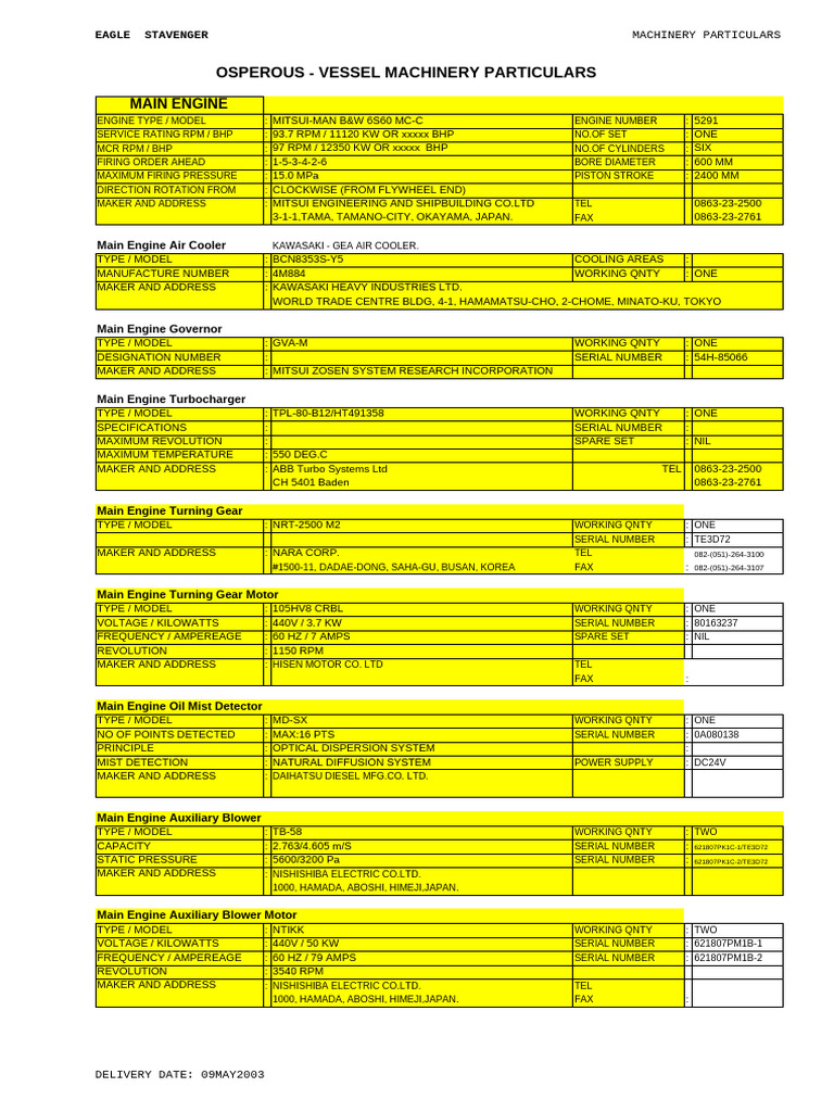 Machinery Particulars-KRUGE | PDF | Engines | Boiler