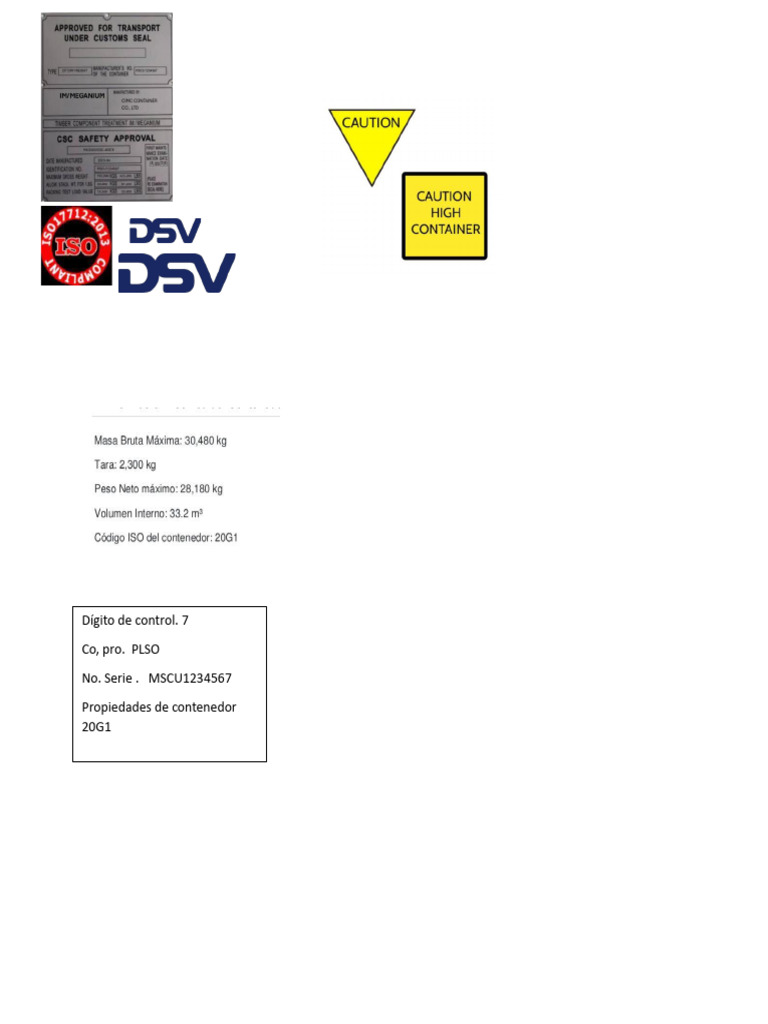 Dígito de Control. 7 Co, Pro. PLSO No. Serie - MSCU1234567 Propiedades de Contenedor 20G1 | PDF