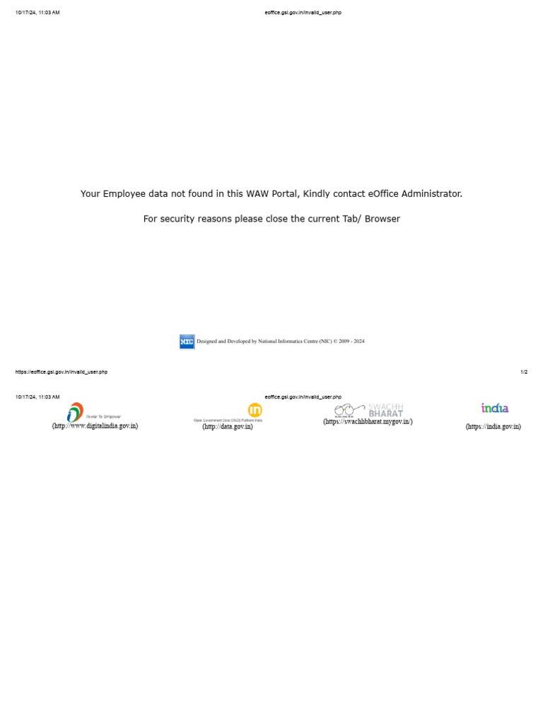 Eoffice - Gsi.gov - in Invalid User - PHP | PDF