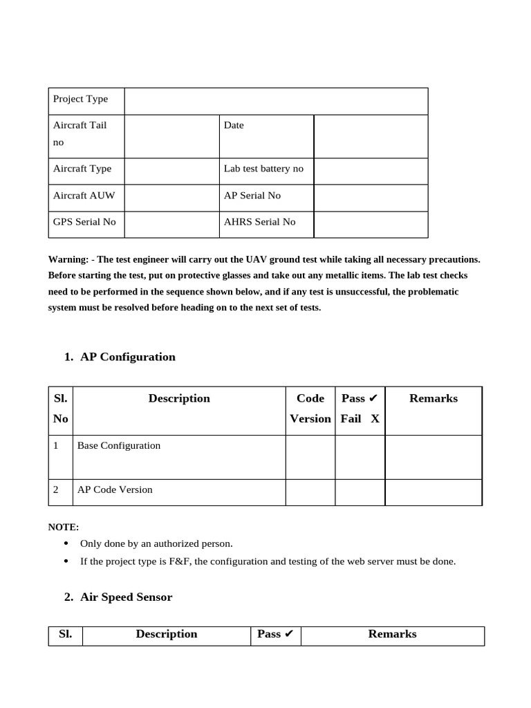 Ground Test Checklist New U | PDF | Airspeed | Aircraft