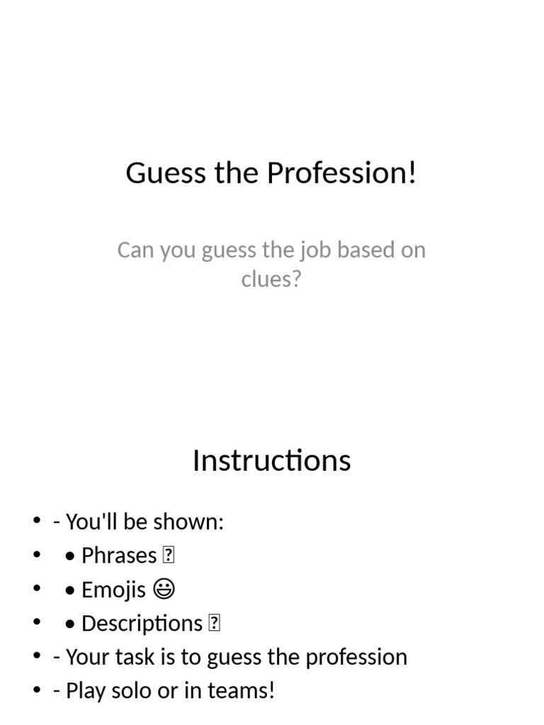 Guess The Profession Game | PDF