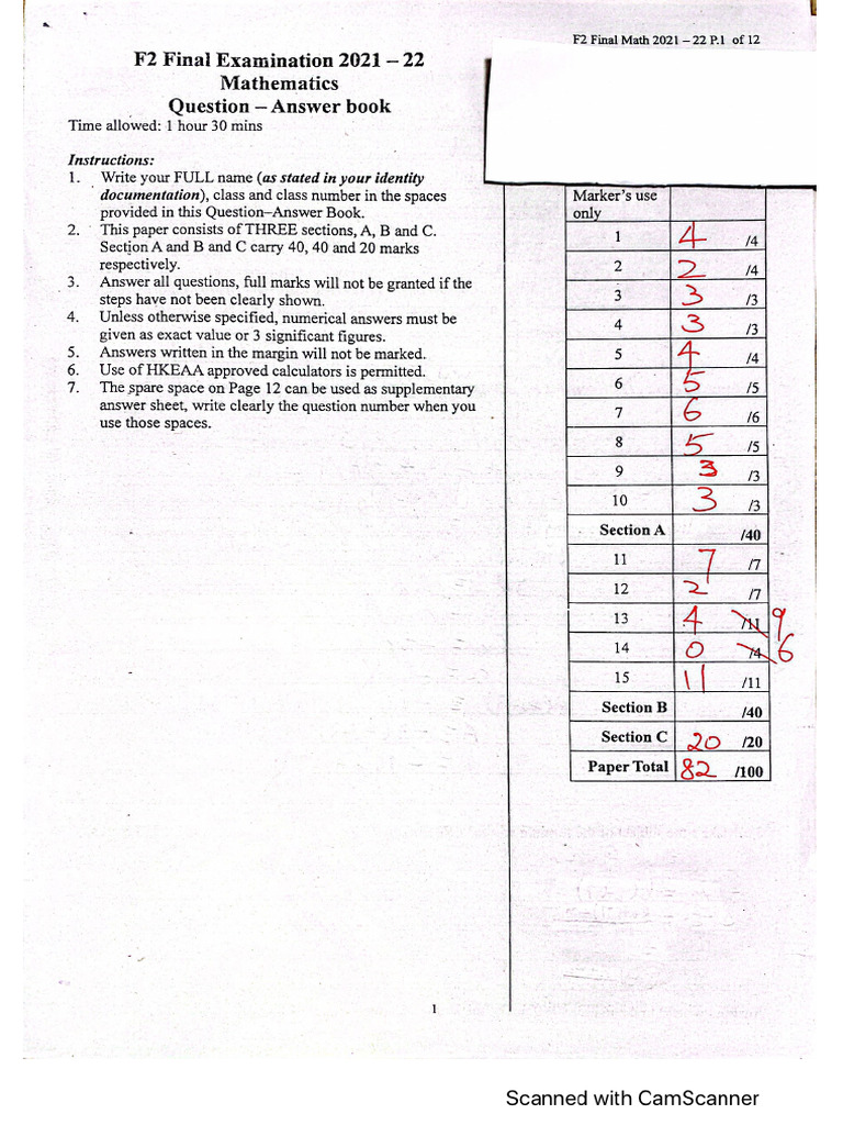 S2 Math Final Exam - Q& Non Official Answers | PDF