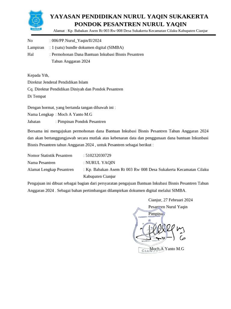 Surat Permohona Dana Bantuan | PDF