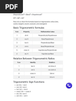 Class 10 Trigonometry Formula Sheet | PDF