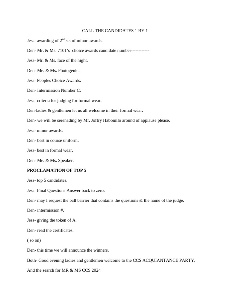 Call The Candidates 1 by 1 | PDF