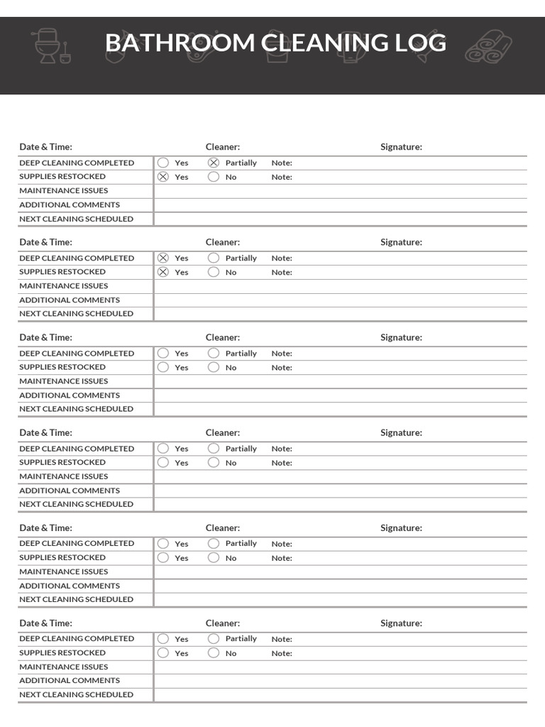 Bathroom Cleaning Log Template | PDF | Bathroom | Bathing