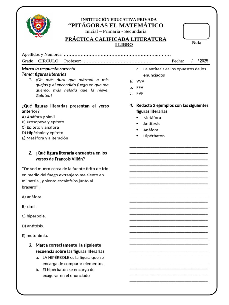 NIVEL PRE - PRACTICA - Circulo - Literatura | PDF | Filología | Artes ...